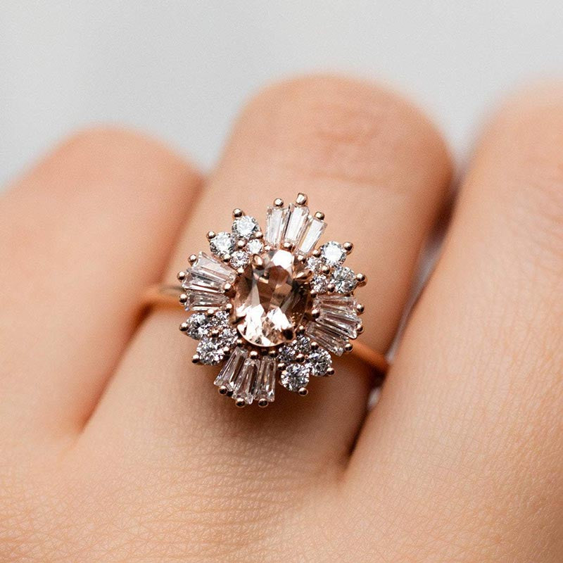 Vintage Cluster Oval Cut Engagement Ring In Rose Golden Tone – Shine of Diamond