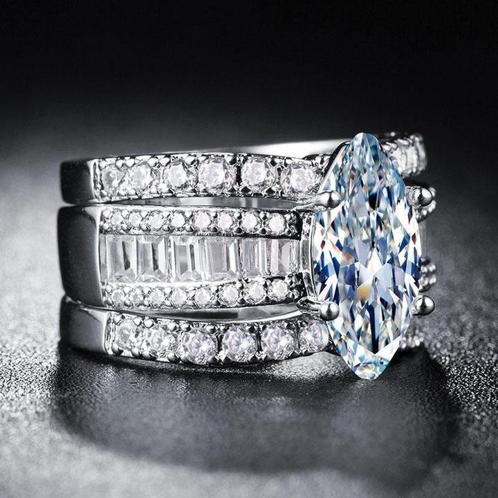 Marquise Cut Engagement & Wedding Ring Set – 925 Silver Bridal Set ...