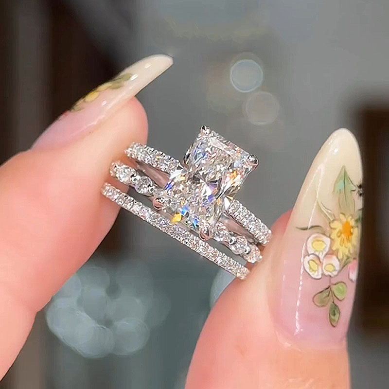 Noble Radiant Cut 3PC Silver Wedding Bridal Set in Golden Tone – Shine ...