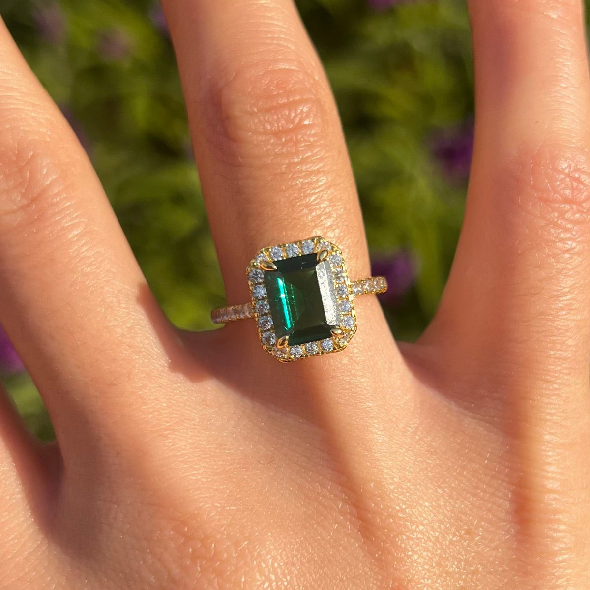 Vintage Green Emerald Cut Halo Insert Design 2 Pcs Bridal Sets – Shine ...