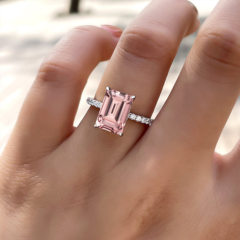 Vintage Emerald Cut Pink Diamond Engagement Ring In Sterling Silver ...