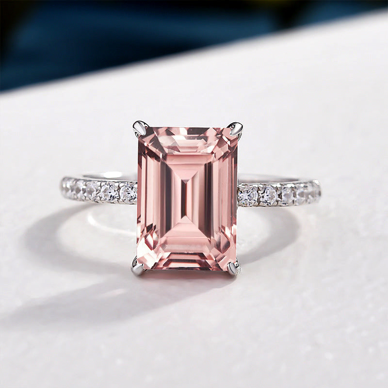 Vintage Emerald Cut Pink Diamond Engagement Ring In Sterling Silver ...