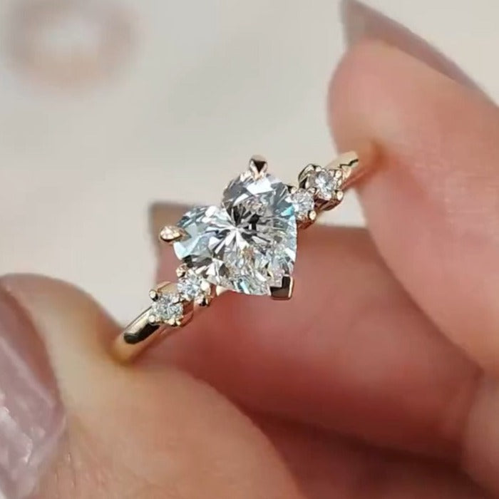 Golden Tone Solitaire Heart Cut Engagement Ring – Shine of Diamond