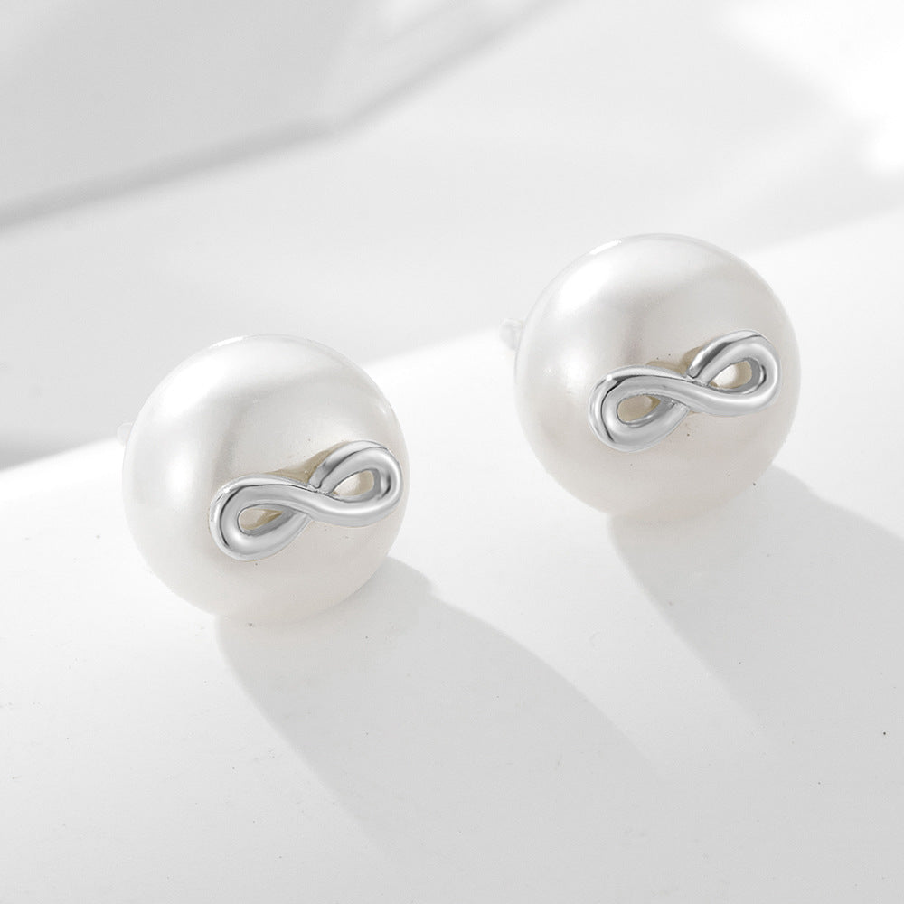 Infinity Pearls Sterling Silver Stud Earrings – Shine of Diamond
