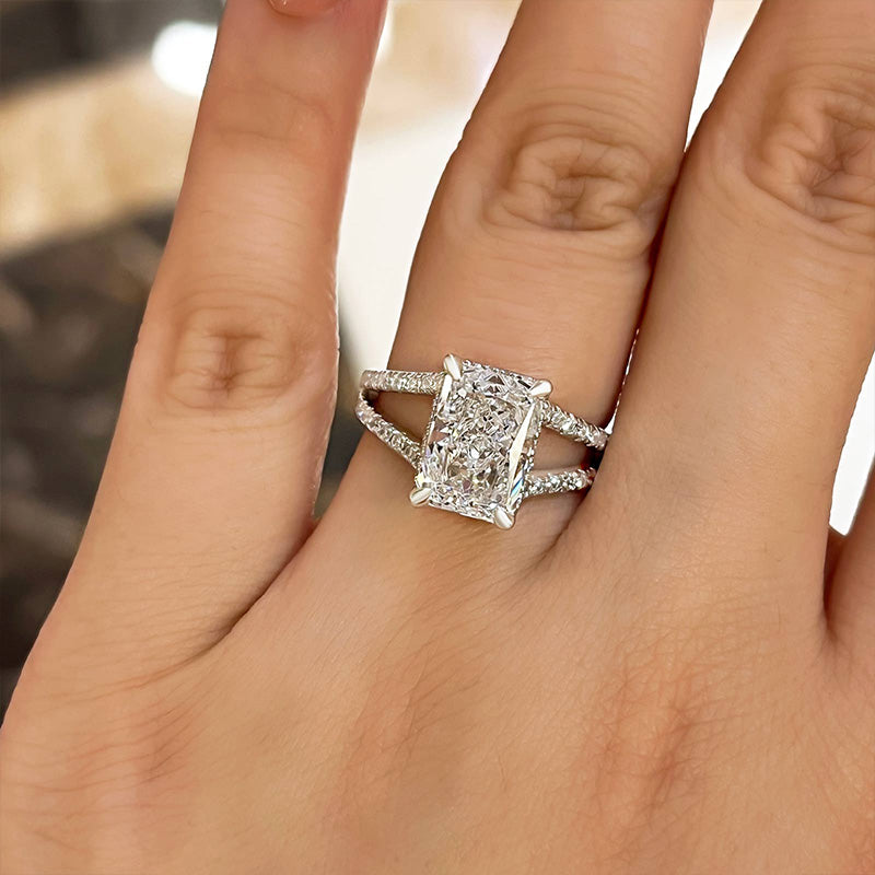 Exquisite Split Shank Radiant Cut Engagement Ring In Sterling Silver ...
