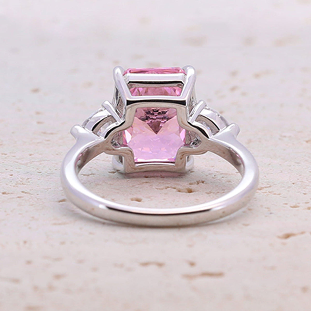 4.0CT Three Stone Pink Sterling Silver Engagement Ring (Multi Color ...