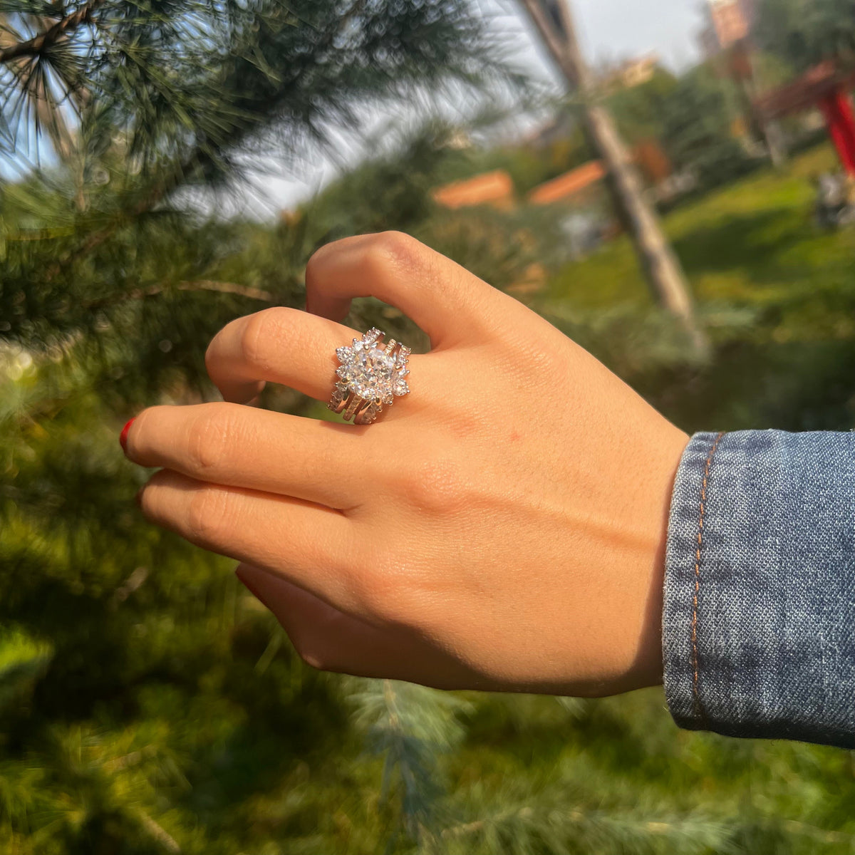 Vintage Hidden Halo Cushion Cut Insert Wedding Ring Set In Sterling Si ...