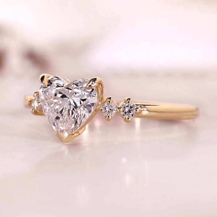 Golden Tone Solitaire Heart Cut Engagement Ring – Shine of Diamond
