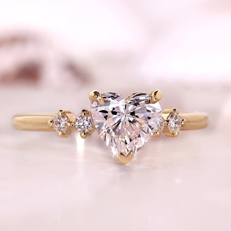 Golden Tone Solitaire Heart Cut Engagement Ring – shine of diamond