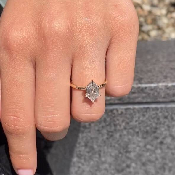 Retro Hexagon Cut Solitaire Golden Tone Plating Engagement Ring – Shine ...