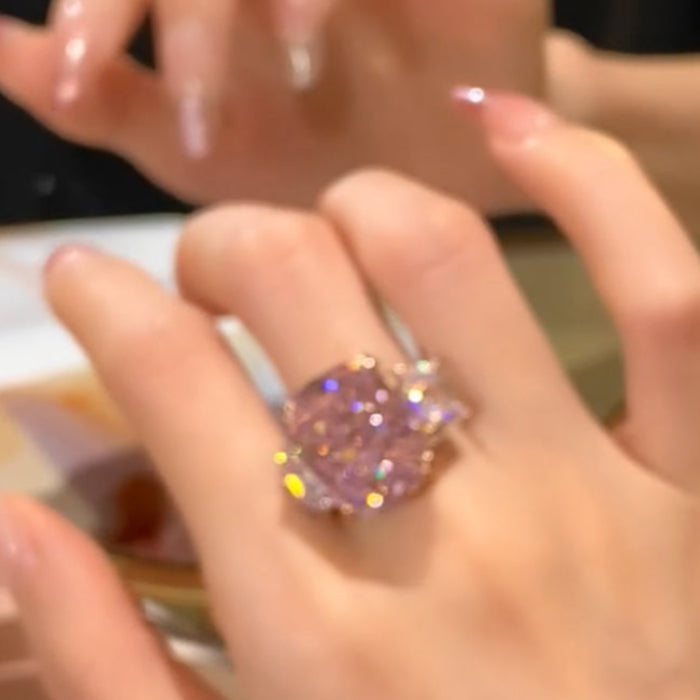 Three Stone Radiant Cut Pink Engagement Ring in Sterling Silver – Shine ...