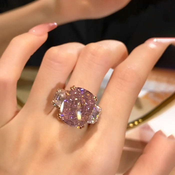 Three Stone Radiant Cut Pink Engagement Ring in Sterling Silver – Shine ...