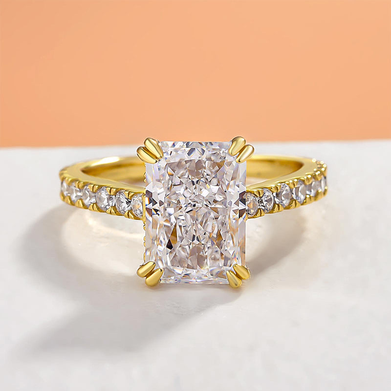 Solitaire Radiant Cut Gold Half Eternity Engagement Ring – Shine of Diamond