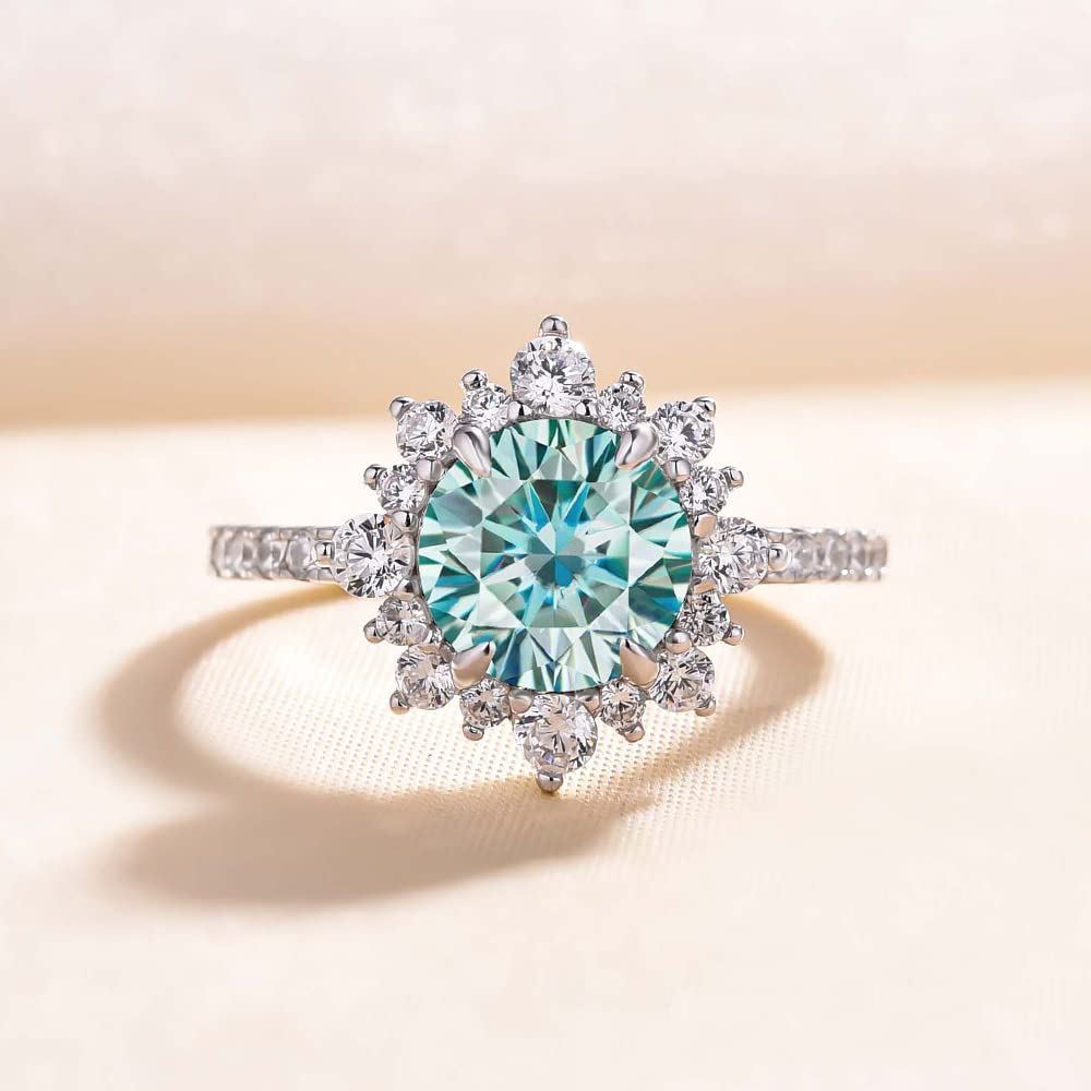 Snowflake Round Cut Cyan Blue Engagement Ring In Sterling Silver ...
