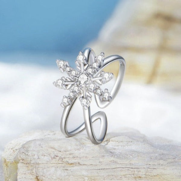 Snowflake Design Adjustable Size Ring in Sterling Silver – Shine of Diamond