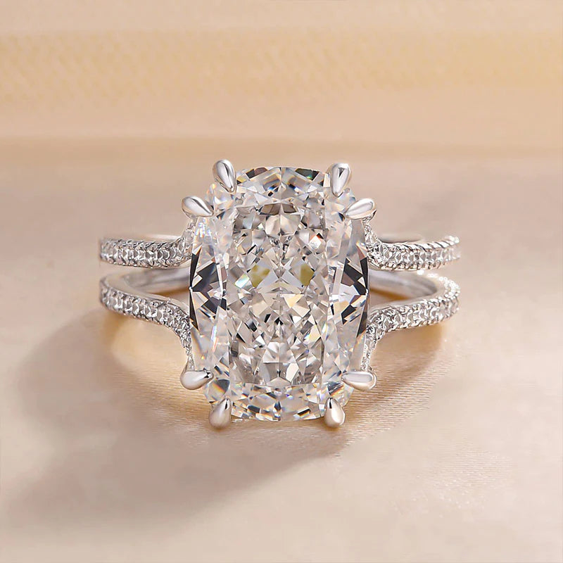Sparkling Split Shank Cushion Cut Engagement Ring In Sterling Silver ...
