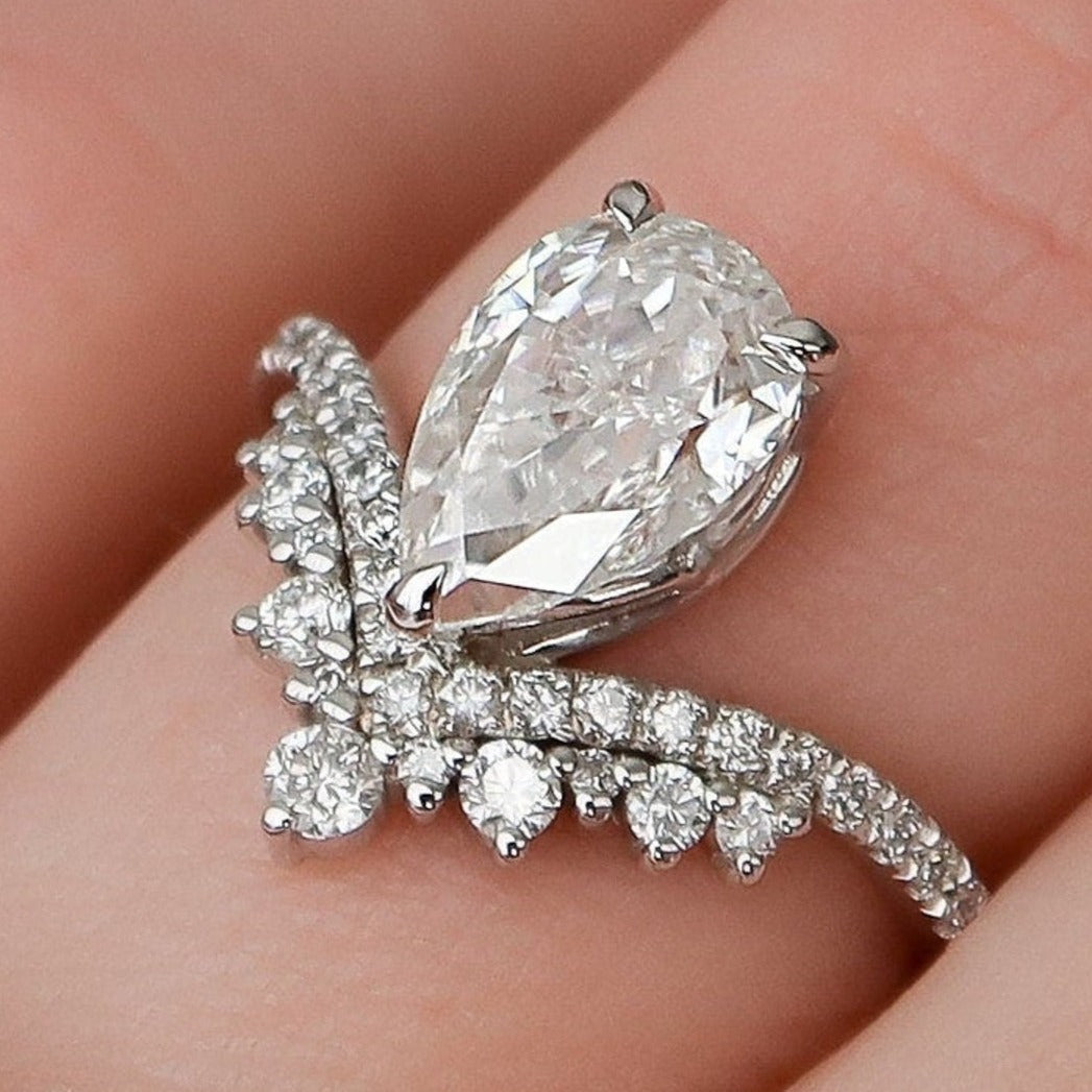 Pear Cut Teardrop Chevron Ring Engagement Ring in Sterling Silver ...